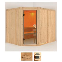 Sauna Karibu "Marit", beige (naturbelassen), ohne Ofen, (ohne Ofen), Saunen, ohne Ofen