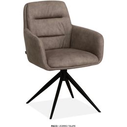 Esszimmerstuhl OMG DESIGN "Paco", taupe, schwarz, B:57,5cm H:87,5cm T:963,5cm, Polyester, Stühle, Drehstuhl mit auto-return, Armlehnenstuhl