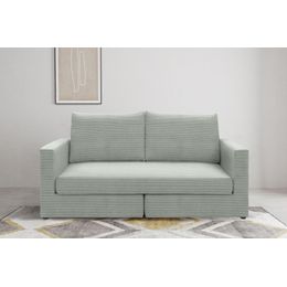 2-Sitzer DOMO collection "Bibury, modernes Sofa, B/T/H: 178/80/90 cm", grau (hellgrau), B:178cm H:90cm T:80cm, 100% Polyester, Sofas, Sitzfl&auml;che mit Federkern, inkl. 2 R&uuml;ckenkissen