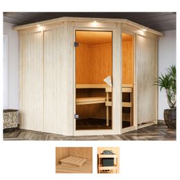 Sauna Karibu "Frigga 3", beige (naturbelassen), ohne Ofen, (ohne Ofen), Saunen, ohne Ofen