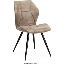 Esszimmerstuhl OMG DESIGN "Tesla", sand, schwarz, B:52cm H:90cm T:62,5cm, Polyester, Stühle, Esszimmerstuhl, pflegeleichter Bezug