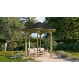 Pavillon Karibu "Lissabon", gr&uuml;n, B/H/T: 260cm x 280cm x 299cm, Pavillons, BxTxH: 260x299x280 cm, mit schwarzen Dachschindeln