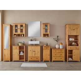 Hängeschrank Home Affaire "Vili", beige (natur), B:34,5cm H:65cm T:22cm, Massivholz, Schränke, Aus massiver Kiefer,Tür mit Glaseinsatz