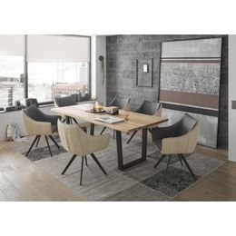 Esstisch Stolkom "Benny", braun (braun, schwarz, eiche massiv), Tische, Eiche Massivholz, Tisch mit Baumkante