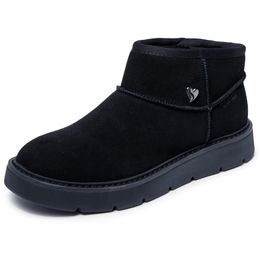 Winterboots Skechers "KEEPSAKES COZY-COZY MINI", Damen, Gr. 35, schwarz, uni, Veloursleder, Schuhe, Snowboots, Schlupfstiefel mit Plateausohle