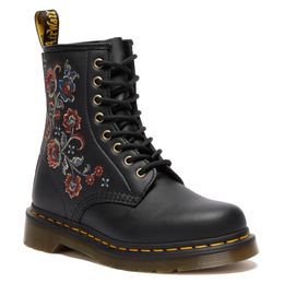 Schn&uuml;rboots Dr. Martens "1460 Vonda 8 Eye Boot", Damen, Gr. 37, schwarz, Lederimitat, bestickt, gebl&uuml;mt, Schuhe Schn&uuml;rboots, Stiefel, Boots mit Bl&uuml;tenstickerei