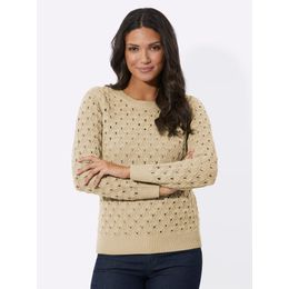 Ajourpullover Classic Basics "Ajour-Pullover", Damen, Gr. 46, beige (sand), 100% Polyacryl, gemustert, unifarben, Pullover