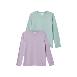 T-Shirt s.Oliver JUNIOR, Damen, Gr. 116, lila, light grün, Jersey, Obermaterial: 100% Baumwolle, unifarben, normal hüftbedeckend, Rundhals, Shirts, 2er Pack, Unisex