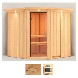 Sauna Karibu "Jarin", beige (naturbelassen), ohne Ofen, (ohne Ofen), Saunen, ohne Ofen