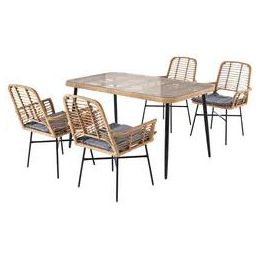 Garten-Essgruppe My Flair, beige (beige,), Eisen, Glas, Polyrattan, Sitzmöbel-Sets, 1 Tisch, 4 Stühle