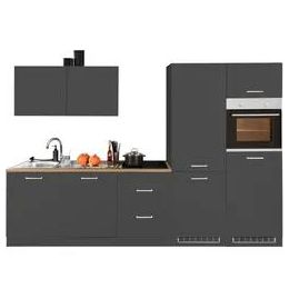 Küchenzeile KOCHSTATION "KS-Kehl", grau (küche: grau, korpus: grafit, arbeitsplatte: wotaneichefarben), B:300cm T:60cm, Komplettküchen-Sets, ohne E-Geräte, Breite 300 cm, für Kühl/Gefrierkombination