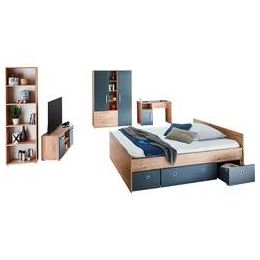Jugendzimmer-Set Arthur Berndt "Alessio, Anthrazit mit Artisan Eiche Dekor, viel Stauraum", braun (artisan oak nachbildung, anthrazit), ohne Matratze, B/H: 140cm x 200cm, Schlafzimmermöbel-Sets, mit Melamin-Oberfläche, Topseller