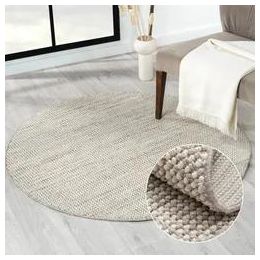 Teppich "Ava", beige (beige, weiß), B:120cm H:7mm L:120cm Ø:120cm, Polyester, MyFlair MÖBEL & ACCESSOIRES, Teppiche, Uni Farben, meliert, Sisal-Optik, auch in rechteckig erhältlich