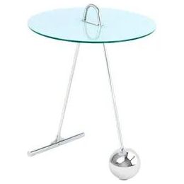 Beistelltisch Kayoom "Pendulum 525, mit runder Tischplatte", bunt (silber, weiß), B:46cm H:60cm T:46cm, Stahl, Glas, Tische, Marmoroptik, Gestell im Pendel-Design, praktisch tragbar