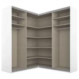Schwebetürenschrank Rauch "Quadra", grau (seidengrau, glas seidengrau), B:181cm H:210cm T:187cm, Holzwerkstoff, Schränke, Eckschrank inkl. Türendämpfer, mit Glas-/Spiegeltüren