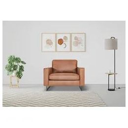 Loveseat Places of Style "Pinto 105 cm, Cord, Chenille, Lederoptik", braun (cognac), B:105cm H:85cm T:97cm, Kunstleder (65% Polyester, 35% Lederfasern);Cord (92% Polyester, 8% Polyamide), Sessel, mit Keder, Metallfüßen und auch in Cord Bezug erhältlich