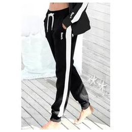 Sweathose BENCH. LOUNGEWEAR, Damen, Gr. 32/34, N-Gr, schwarz-weiß (schwarz, weiß), Jersey, Obermaterial: 60% Baumwolle, 40% Polyester, unifarben mit Farbeinsatz, bequem lang, Hosen, mit Seitenstreifen und schmalem Bein
