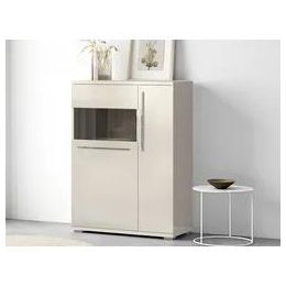 Highboard Places of Style "Piano Vitrine", beige (beige hochglanz), B:90cm H:123cm T:40,2cm, Spanplatte, Sideboards, UV lackiert, Soft-Close Funktion