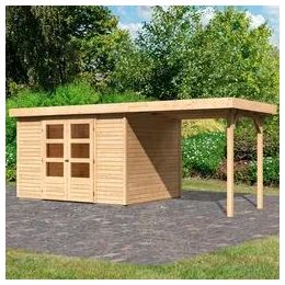 Gartenhaus Karibu ""Arnis 5" SET anthrazit mit Anbaudach 2,40 m Breite", beige (naturbelassen), ohne Fußboden, ohne Rück- und Seitenwand, ohne Dacheindeckung, Holzwerkstoff, Gartenhäuser, aus hochwertiger nordischer Fichte