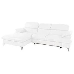 Ecksofa COTTA "Caluso L-Form", weiß (altweiß), B:254cm H:74cm T:167cm, NaturLEDER (echtes Rindsleder) in Sitz und Rücken. Korpus in passendem Kunstleder SOFTLUX bezogen;Microfaser PRIMABELLE (100% Polyester);Kunstleder SOFTLUX, Sofas, mit Kopfteilverstellung, wahlweise mit Bettfunktion & Bettkasten