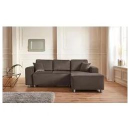 Ecksofa Home Affaire "Gy&ouml;r", braun, B:235cm H:88cm T:160cm, Microfaser (100% Polyester);Luxus-Microfaser Lederoptik (100% Polyester);Struktur (100% Polyester);Samtoptik (100% Polyester);Struktur weich (100% Polyester), Sofas, Ecksofa, L-Form, wahlweise mit Bettfunktion und Bettkasten incl. 2 Zierkissen