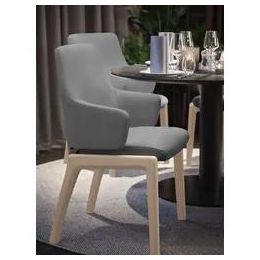 Polsterstuhl stressless "Laurel", grau (wild dove batick, schwarz), B:58cm H:92cm T:59cm, Leder BATICK: BATICK ist ein leicht korrigiertes, durchgefärbtes und genarbtes Möbelleder, bei dem die meisten Unebenheiten und Spuren in der Regel entfernt wurden., Stühle, Low Back mit Armlehne, Größe L, mit abgerundeten Beinen in Schwarz