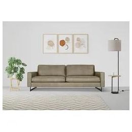 3-Sitzer Places of Style "Maxi-Ausführung Pinto, 236 cm, Cord, Chenille, Lederoptik", beige, B:236cm H:85cm T:97cm, Kunstleder (65% Polyester, 35% Lederfasern);Cord (92% Polyester, 8% Polyamide), Sofas, mit Keder, schwarze Metallfüße, Wellenunterfederung