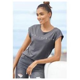Kurzarmshirt Venice Beach, Damen, Gr. 36/38, grau, Jersey, Obermaterial: 100% Baumwolle, unifarben, figurumspielend hüftlang, Rundhals, Shirts, mit Logoprint vorne, T-Shirt aus Baumwolle, sportlich-casual, Basic