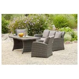 Gartenlounge-Set Konifera "Siros", braun (braun, beige,), Polyrattan, Sitzmöbel-Sets, Gartenmöbel-Set, Polyrattan, Stahl, Tischplatte aus Nonwood, geeignet für 5 Personen