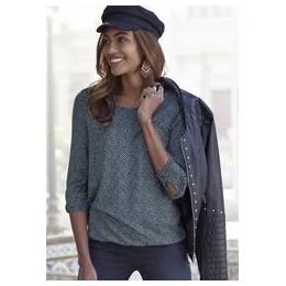 3/4-Arm-Shirt Lascana "mit kleinem Cut-Out am Ärmelsaum", Damen, Gr. 44/46, schwarz, Single Jersey, Obermaterial: 95% Viskose (LENZINGTM ECOVEROTM), 5% Elasthan, gemustert, bequem, Rundhals, mit Cut Outs, Shirts, aus weichem Viskose-Stretch