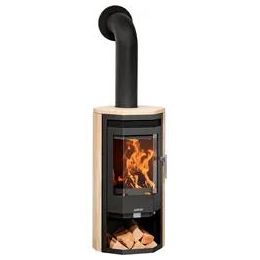 Kaminofen Justus "Usedom 5D Sandstein", schwarz, Kaminöfen, prismatische Scheibe, Holzfach