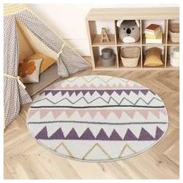 Kinderteppich Carpet City "Anime9382", beige (creme), H:11mm &Oslash;:160cm, Polypropylen (PP), Teppiche, Spielteppich, Spielteppich, Zickzack, Weicher Flor, Pflegeleicht, Kinderzimmer