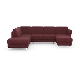 Sit & More Wohnlandschaft SIT & MORE "Visby U-Form", rot (bordeaux), B:303cm H:87cm T:213cm, Sofas, Wahlweise mit Bettfunktion und Stauraum, frei im Raum stellbar