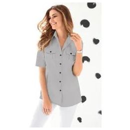 Kurzarmbluse Classic Basics, Damen, Gr. 54, grau (silbergrau), 65% Polyester, 35% Baumwolle, unifarben, Blusen