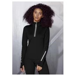 Laufshirt Lascana ACTIVE, Damen, Gr. XL (48/50), schwarz, Jersey, Obermaterial: 87% Polyester, 13% Elasthan, unifarben, klassisch hüftlang, Bündchen mit Daumenlöchern, Shirts, Thermo mit reflektierenden Details