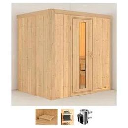 Sauna Karibu "Finja", beige (naturbelassen), Saunaofen, integrierte Steuerung, 3,6 kW, Saunen, Ofen 3,6 kW intgr. Strg
