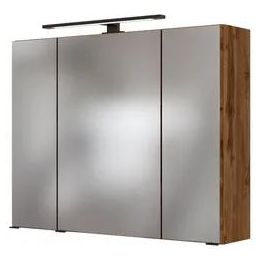 Spiegelschrank Welltime "Luena", braun (eiche), B:80cm H:64cm T:20cm, Holzwerkstoff, Schränke, Breite 80 cm, mit 3D-Effekt, dank drei Spiegeltüren