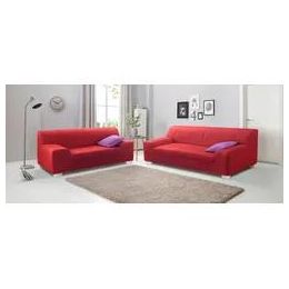 Polstergarnitur DOMO collection "Amando zeitlos und modern, komfortabel", rot (rot,), H:74cm T:79cm, PRIMABELLE-Microfaser aus 100% Polyester;SOFTLUX-Kunstleder;Strukturstoff aus 90% Polyester, 10% Polyacryl;NaturLEDER - echtes Rindsleder, Sitzmöbel-Sets, bestehend aus 2er- und 3er-Sofa