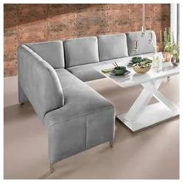 Eckbank exxpo - SOFA FASHION "Intenso, modern, wahlweise in Leder oder Textil, 264/197 cm (B/T)", grau (hellgrau), B:264cm H:91cm T:197cm, NaturLeder;Strukturstoff (Zusammensetzung: Polyester 100%);Luxus-Microfaser (Zusammensetzung: Aufgeflockte 100% Polyester Schicht mit Prägung);Cord (Zusammensetzung: Polyester 100%), Sitzbänke, hohe Bodenfreiheit, frei im Raum stellbar, hoher Sitzkomfort