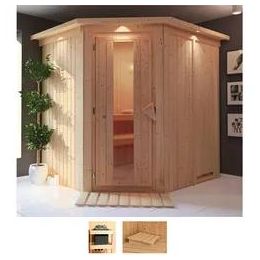 Sauna Karibu "Laila", beige (naturbelassen), ohne Ofen, (ohne Ofen), Saunen, ohne Ofen