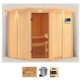 Sauna Karibu "Jarin", beige (naturbelassen), Saunaofen, externe Steuerung, 9 kW, Saunen, Ofen 9 KW externe Strg easy