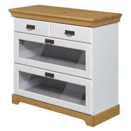 Kommode Home Affaire "Rügen", weiß (weiß, honig), B:95cm H:84cm T:40cm, Massivholz, Sideboards, zertifizietes Massivholz, mit Schubkasten und Glaseinsatz
