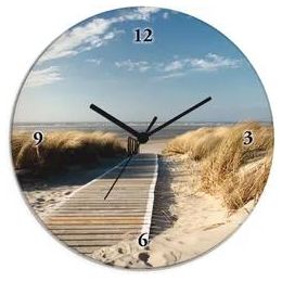Wanduhr Artland "Nordseestrand auf Langeoog - Steg", beige (natur), T:1,8cm, Wanduhren, wahlweise mit Quarz- oder Funkuhrwerk, lautlos ohne Tickgeräusche