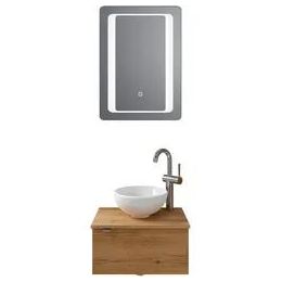 Badmöbel-Set SAPHIR "Serie 6915", braun (halifax eiche, halifax eiche), B:51cm H:200cm T:35cm, Kastenmöbel-Sets, Gäste-Bad, 51 cm breit, mit LED-Spiegel und 1 Tür
