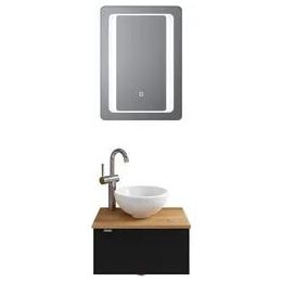 Badmöbel-Set SAPHIR "Serie 6915", schwarz (schwarz matt select, halifax eiche), B:51cm H:200cm T:35cm, Kastenmöbel-Sets, Gäste-Bad, 51 cm breit, mit LED-Spiegel und 1 Tür