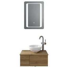 Badmöbel-Set SAPHIR "Serie 6915", braun (riviera eiche, riviera eiche), B:61cm H:200cm T:35cm, Kastenmöbel-Sets, Gäste-Bad, 61 cm breit, mit LED-Spiegel, offenem Fach und 2 Türen