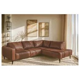 Ecksofa Places of Style "Fumone, Lederoptik oder Soft-Touch Chenille", braun (cognac), B:260cm H:83cm T:200cm, 35% Lederfasern; 65%Polyester, Sofas, Breite 260, mit schwarzen Massivholzfüßen
