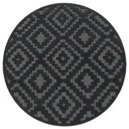Teppich Paco Home "Livorno 672", grau (anthrazit), H:14mm Ø:160cm, Polypropylen, Teppiche, Uni-Farben, Scandi, Rauten Muster, Hoch-Tief Effekt, Outdoor geeignet