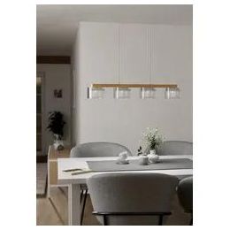 Eglo Hängeleuchte "PORTICO-Z Hängelampe Holz weiß, ZigBee 3.0, Timer, Pendelleuchte", weiß (weiß, braun weiß, klar), 4, Ø 0cm H: 110cm, 1 Stk., Leuchten, App / Sprachsteuerung Alexa, 88x15x110cm, exkl. Fernbedienung