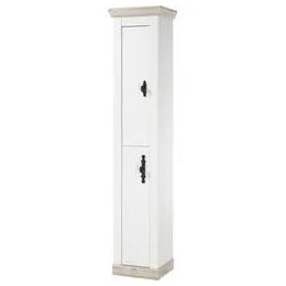 Hochschrank Home Affaire "Florenz, Badschrank im Landhausstil, Schrank mit Metallgriffen", weiß (pinie weiß dekor), B:42cm H:200cm T:35cm, FSC-zertifizierter Holzwerkstoff, Schränke, Bad-Hochschrank, in Pinie Weiß, mit ausreichend Stauraum hinter Drehtüren
